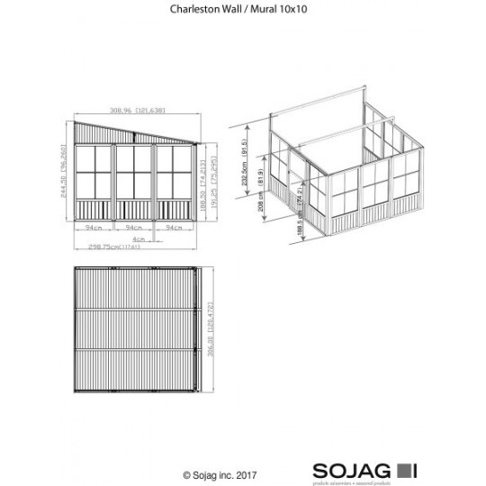 Sojag 10x10 Charleston Solarium Wall Mounted - Dark Gray (440-9164985)