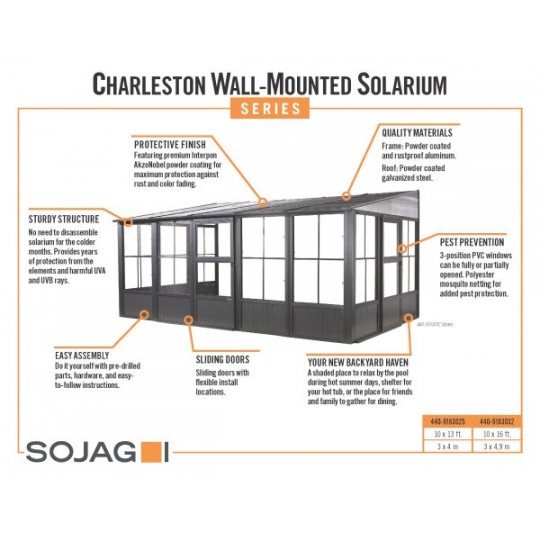 Sojag 10x10 Charleston Solarium Wall Mounted - Dark Gray (440-9164985)